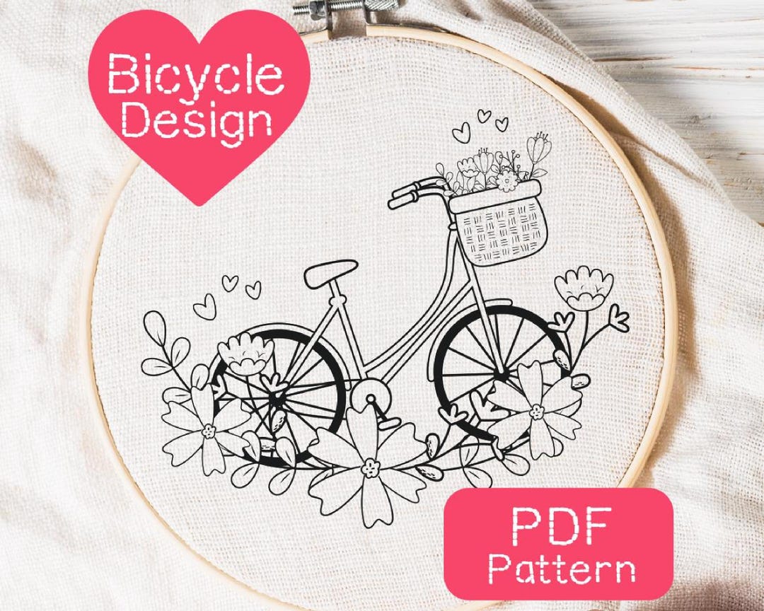 Floral Bicycle Embroidery Pattern PDF, Spring Embroidery Pattern ...