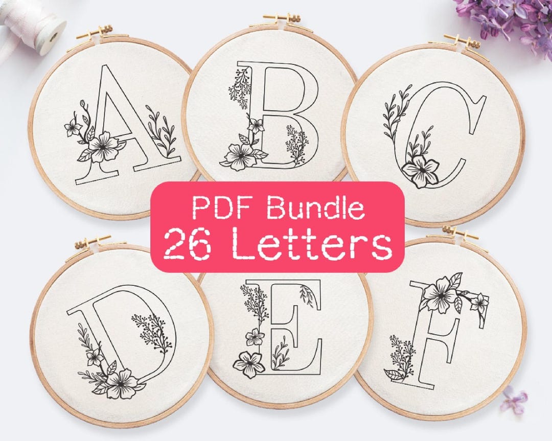 Floral Alphabet Embroidery Pattern Bundle: A-Z Monogram (PDF Download ...