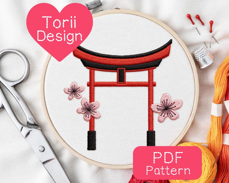 Torii Gate Embroidery Pattern: Beginner DIY Hand Embroidery (PDF ...