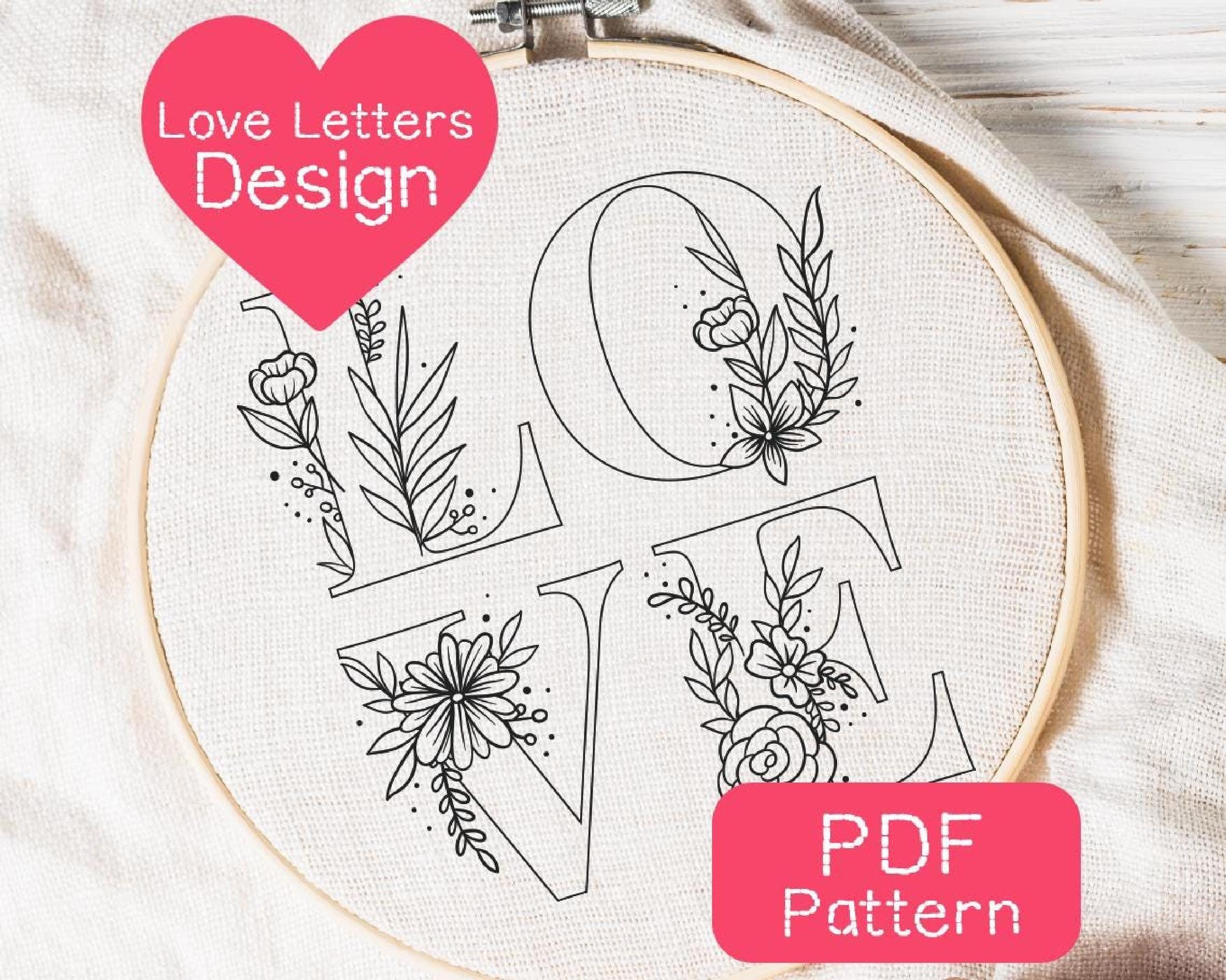 Love Floral Letters Embroidery Pattern PDF, Love Embroidery, Flowers ...