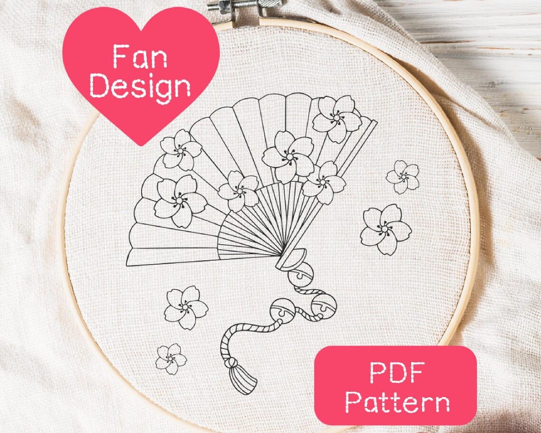 Japanese Fan Embroidery Pattern: Beginner DIY Hand Embroidery (PDF ...