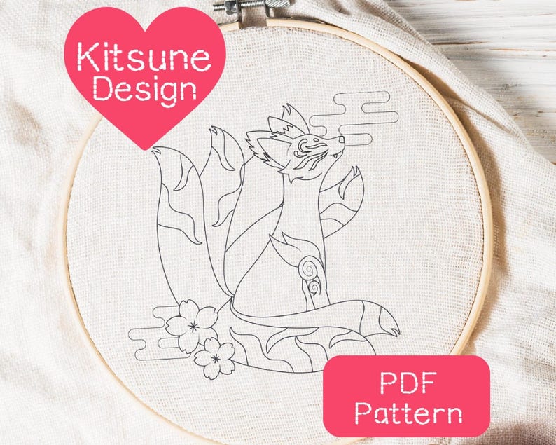 Japanese Kitsune Embroidery Pattern PDF, Instant Digital Download, DIY ...