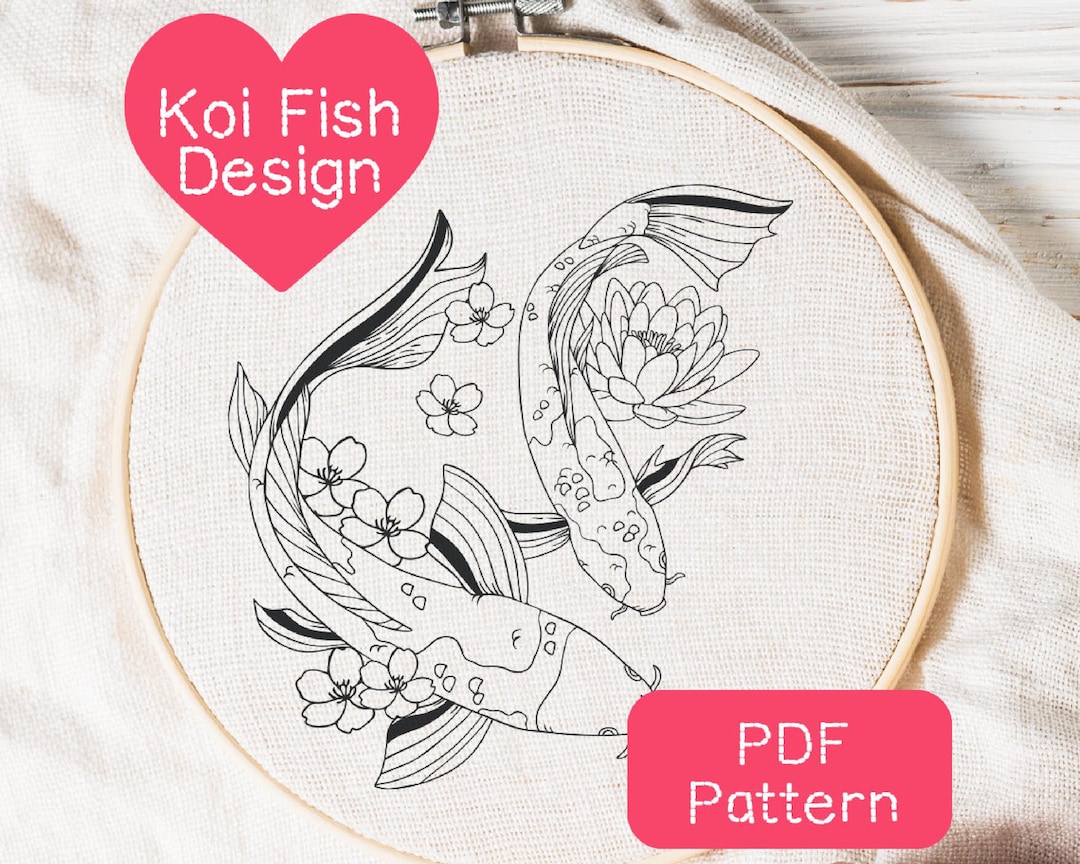 Japanese Koi Fish Embroidery Pattern: Beginner DIY Hand Embroidery (PDF Download, 3-8" Hoop Size ...