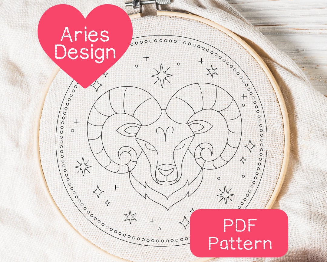 Aries Zodiac, Embroidery PDF Pattern, Digital Download, Hand Embroidery ...