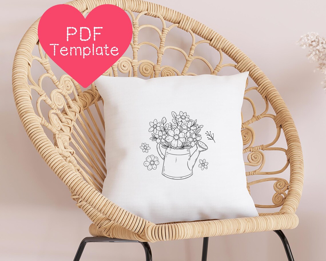 Watering Can Embroidery Pattern: Floral Garden Design (PDF Download, 3-8" Hoop Size) - Etsy