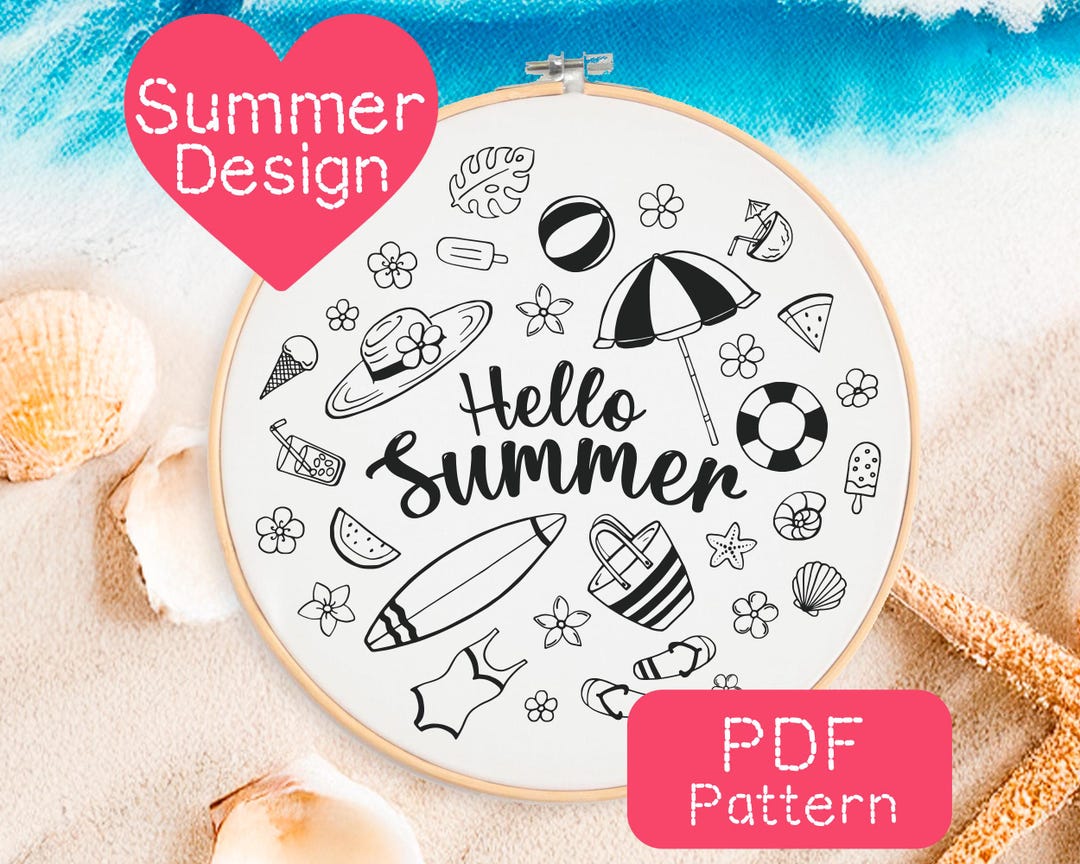 Hello Summer Embroidery Pattern PDF, Hand Embroidery for Beginner ...
