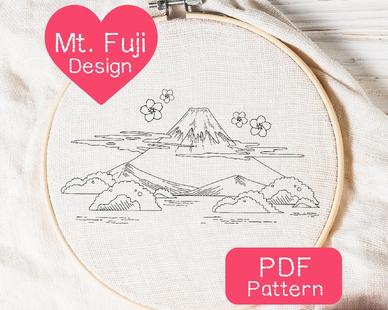 Mt. Fuji, Embroidery PDF Pattern, Instant Digital Download, DIY Hand ...