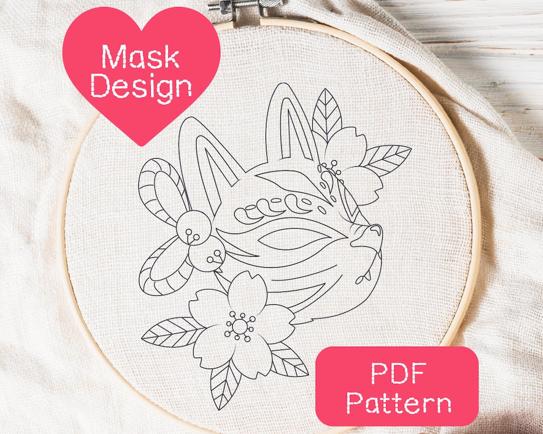Japanese Kitsune Mask, Embroidery PDF Pattern, Instant Digital Download ...