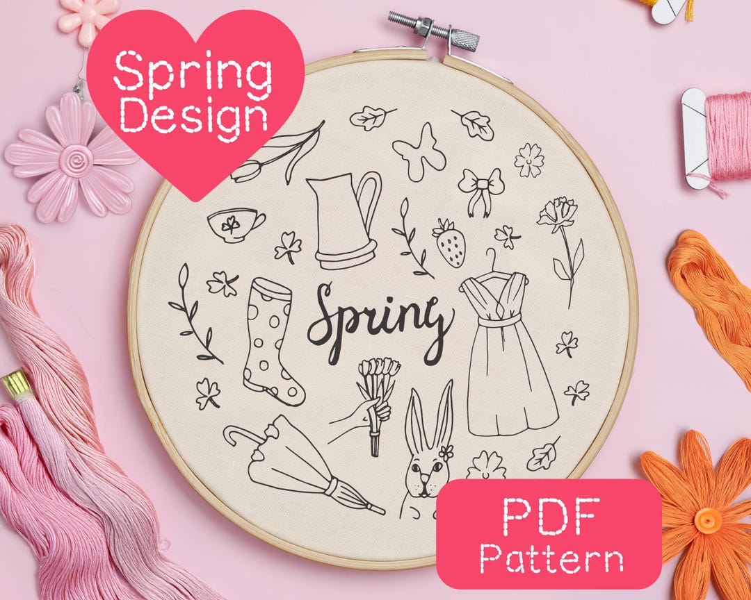 Spring Embroidery Pattern PDF, DIY Beginner Hoop Art (instant Download ...