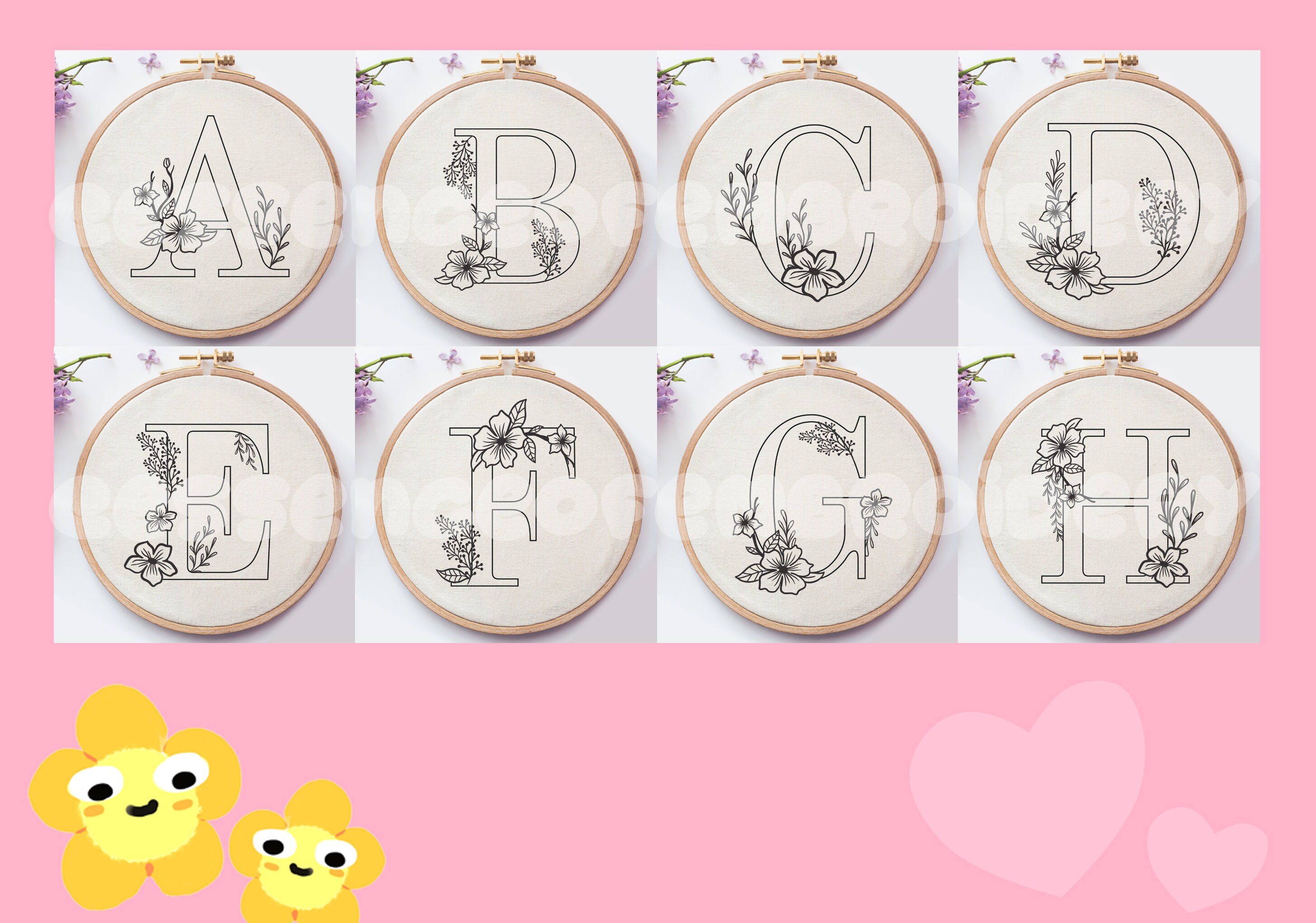 Floral Alphabet Embroidery Pattern Bundle: A-Z Monogram (PDF Download ...