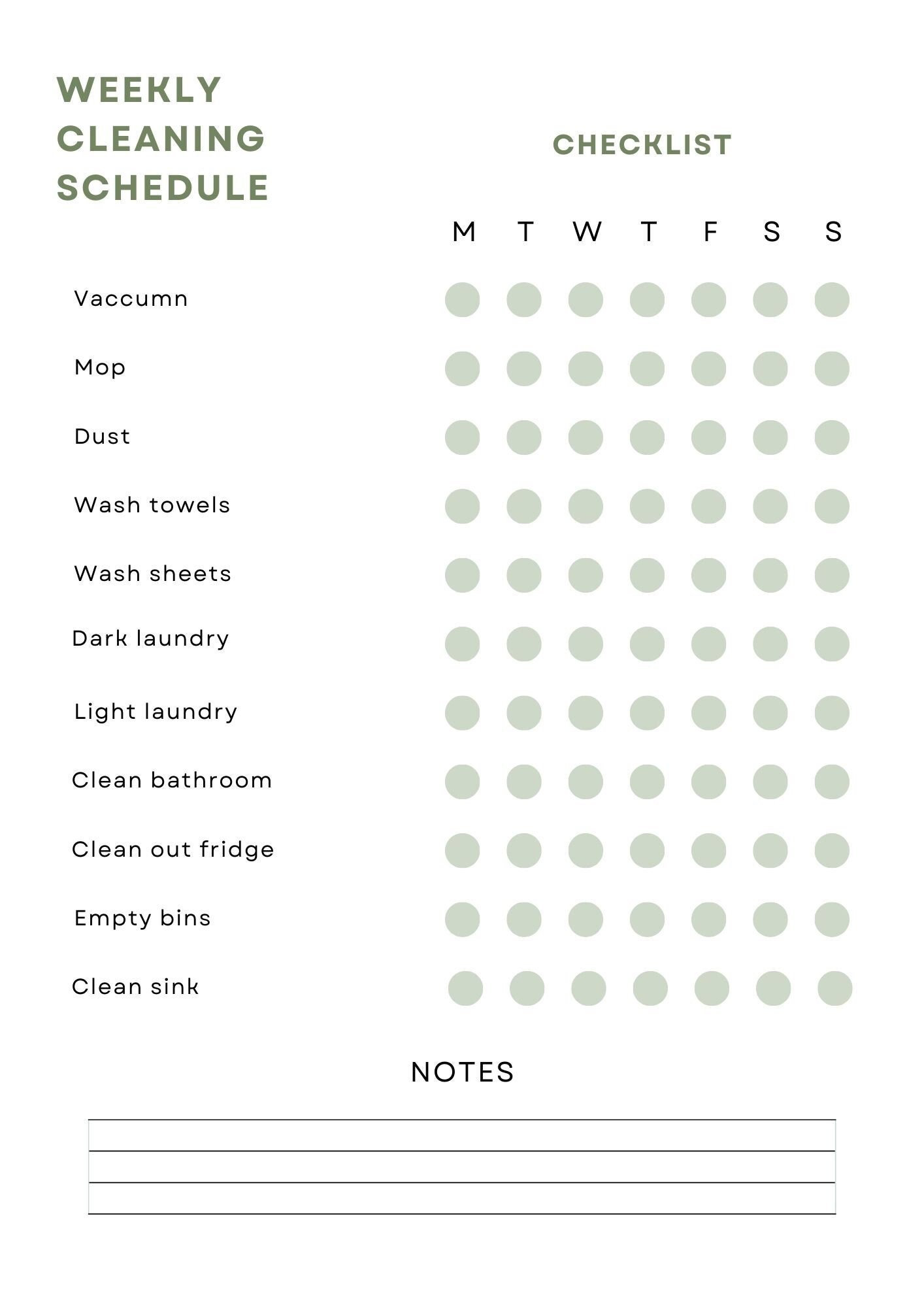 Simple Weekly Cleaning Schedule - Etsy