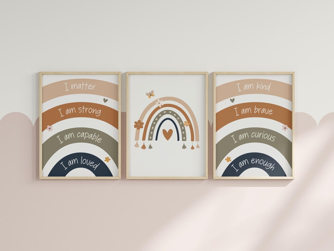 Positive Affirmation Quotes Poster, Rainbow Nursery Wall Art, I Am ...