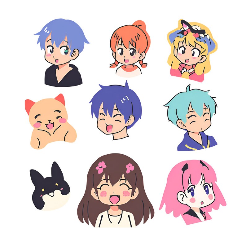 Cute Anime Characters Sticker Pack - Etsy