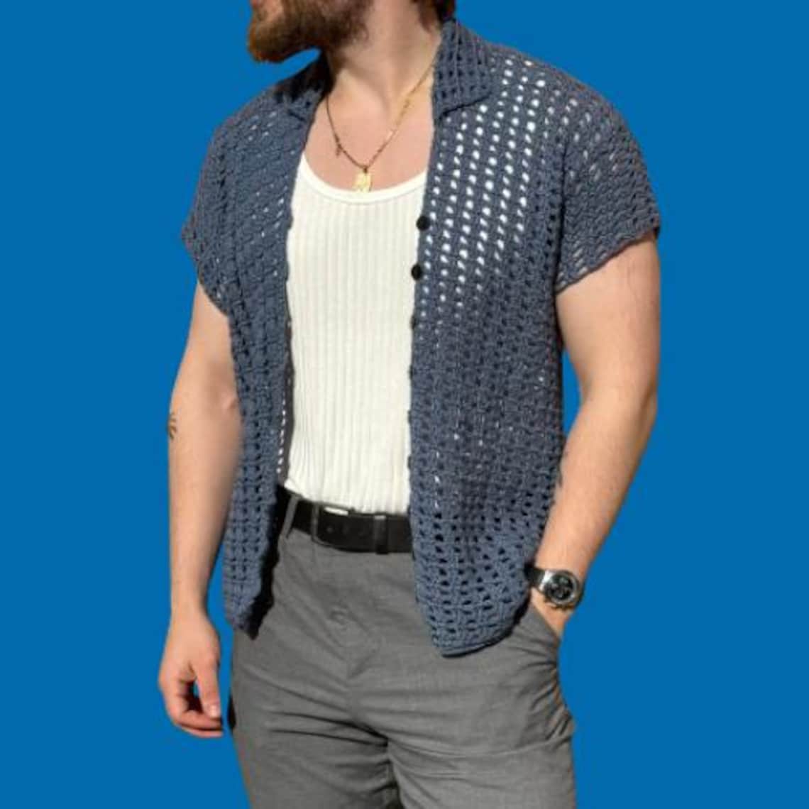 Kasper Mesh Shirt Crochet Pattern Mens Shirt Summer Beach Beginner ...