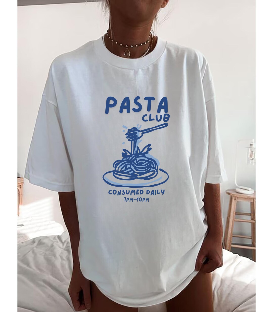 Pasta Club Classic Tee, Trendy Spaghetti Oversized Shirt, Womens Summer ...