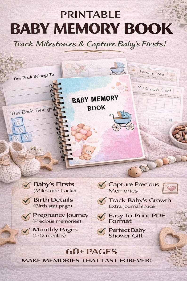 Baby Memory Book Printable | Baby Milestone Journal PDF | Newborn ...