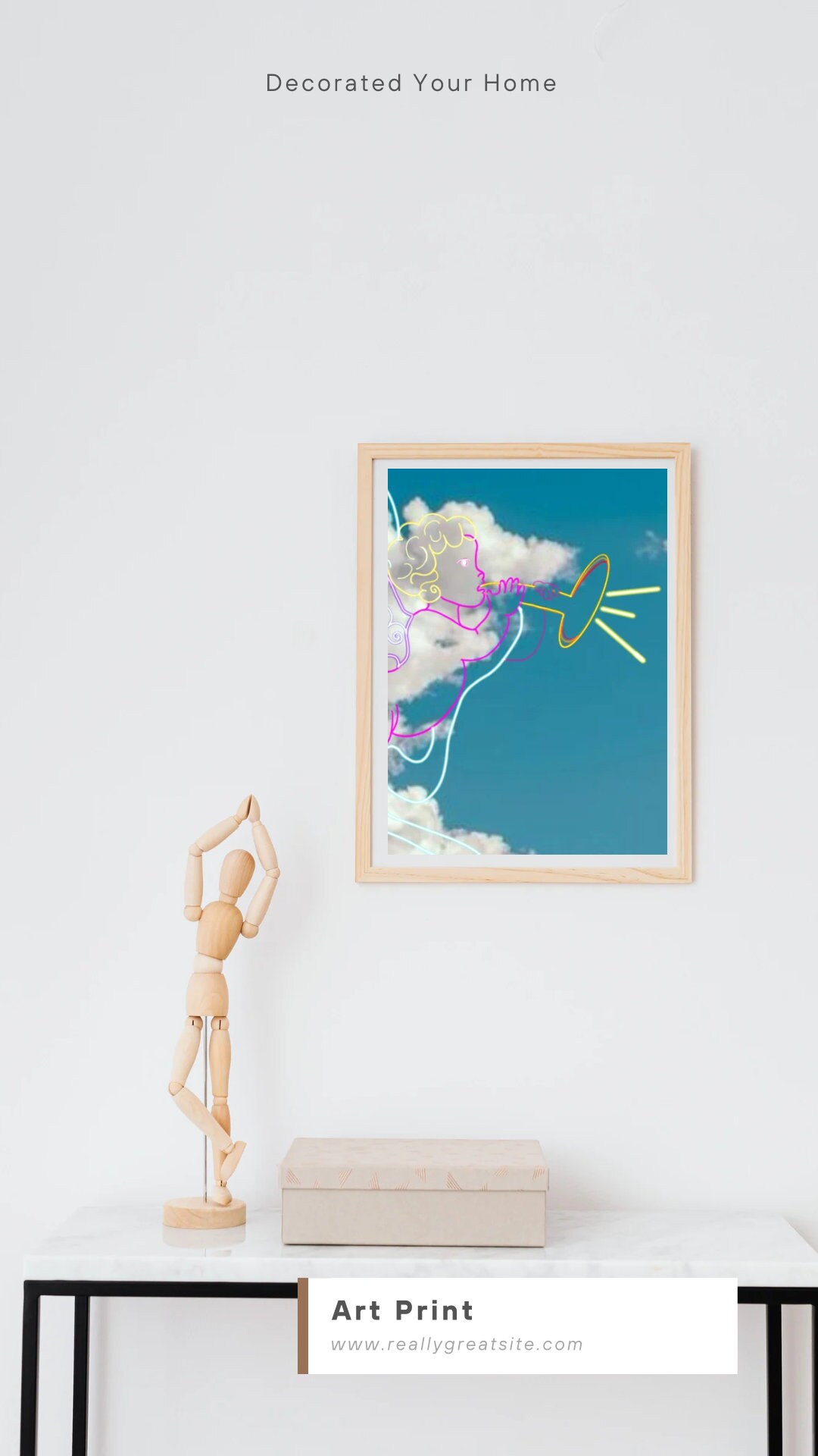 Cherub With Trumpet, Neon Digital Artwork - Etsy