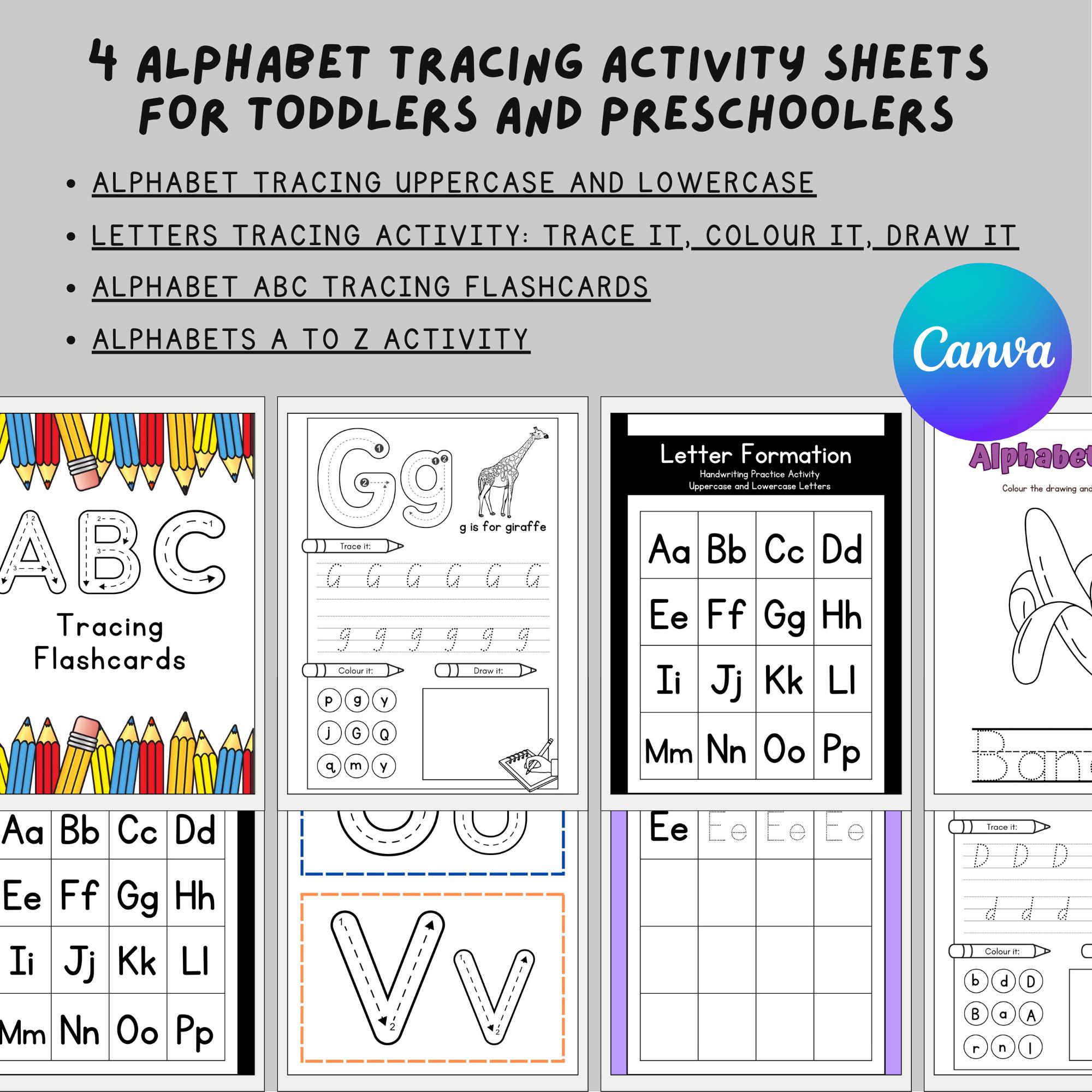 Kids Digital Products | Alphabet Tracing Printables | 4 Alphabet ...