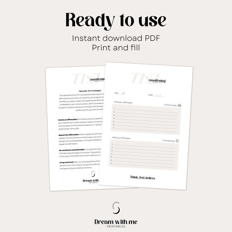 77x7 Manifestation Method - Printable - Manifestation Planner ...