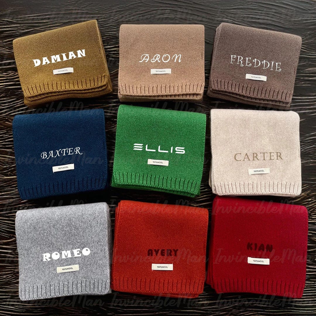 Personalized 100% Wool Scarf for Women, Embroidered Solid Color Scarf ...