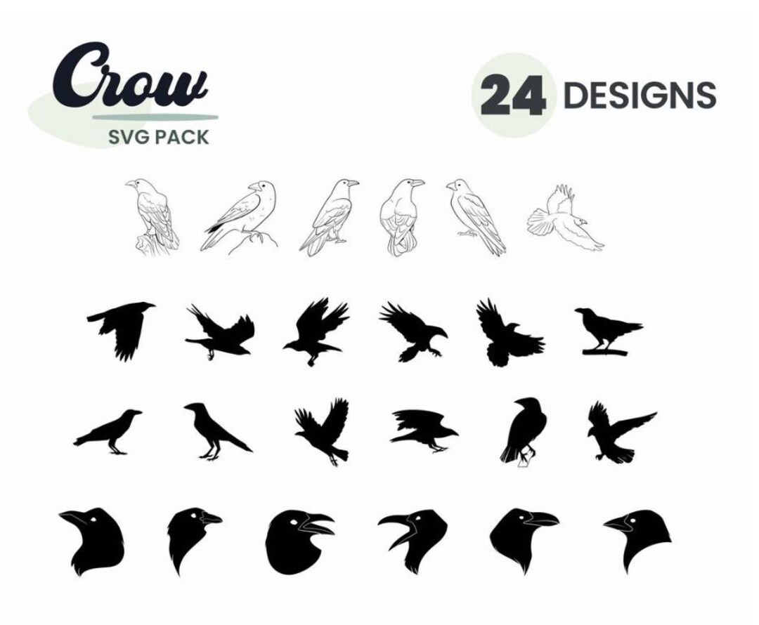 Crows 24 SVG Pack- CROW SVG , Raven Svg , Bird Svg, Crow Silhouettes ...