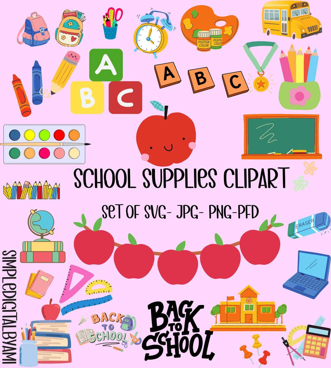 School Supplies Clipart Set: Teacher Graphics, Classroom Art (PNG, JPG ...