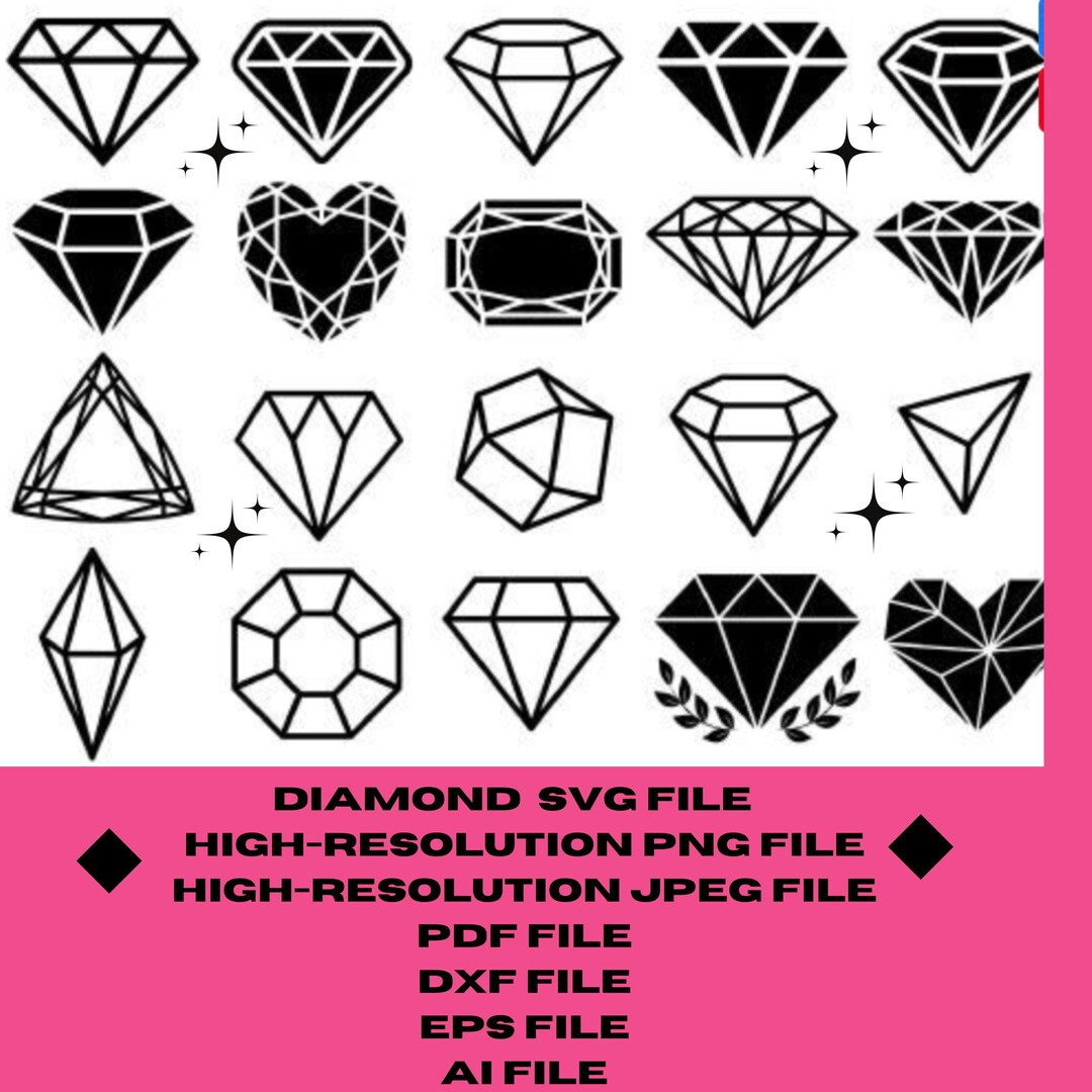 Diamond SVG Bundle: Jewel Graphics for Cricut, Silhouette (digital ...