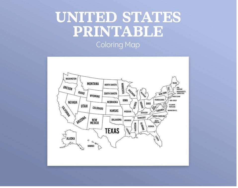 United States Coloring Map: Printable US Geography (PDF) - Etsy