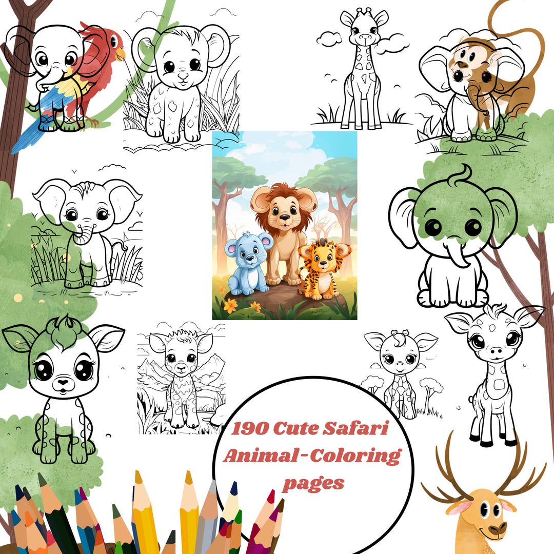 189 Cute Safari Animals Coloring Pages for Kids- Instant Download - Etsy
