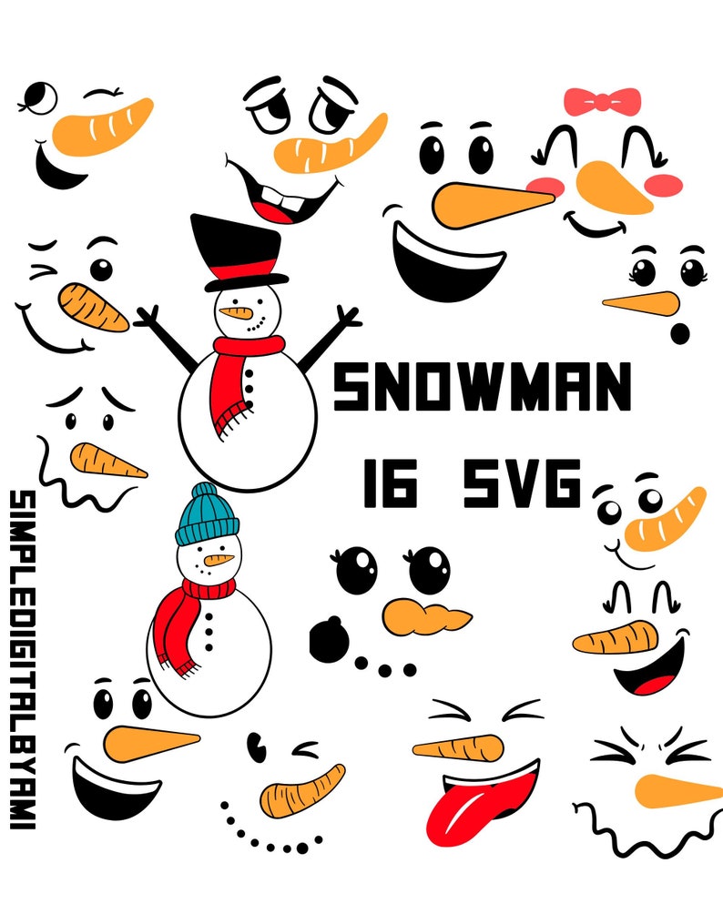 Snowman 16 SVG Pack- Snowmen Faces Svg-snowmen Png- Commercial Use ...
