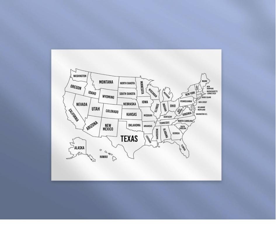 United States Coloring Map: Printable US Geography (PDF) - Etsy