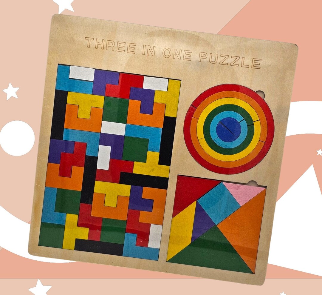 Wooden Tetris Style Puzzle Educational Problem Solving Toy 3 in 1 - Etsy