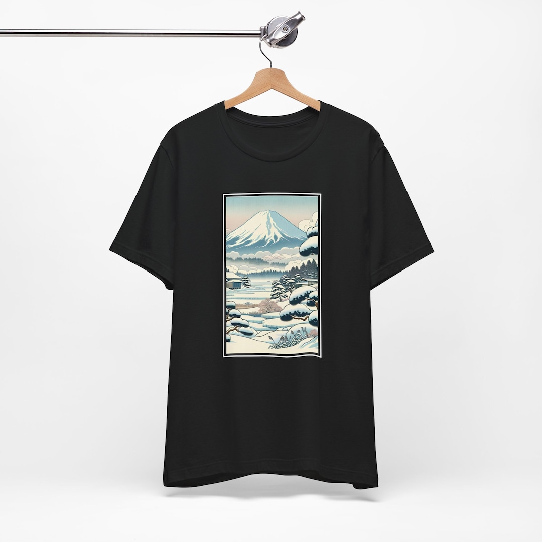 Mt Fuji Landscape T-shirt | Ukiyo-e Snow Scene Apparel Vintage Japanese ...