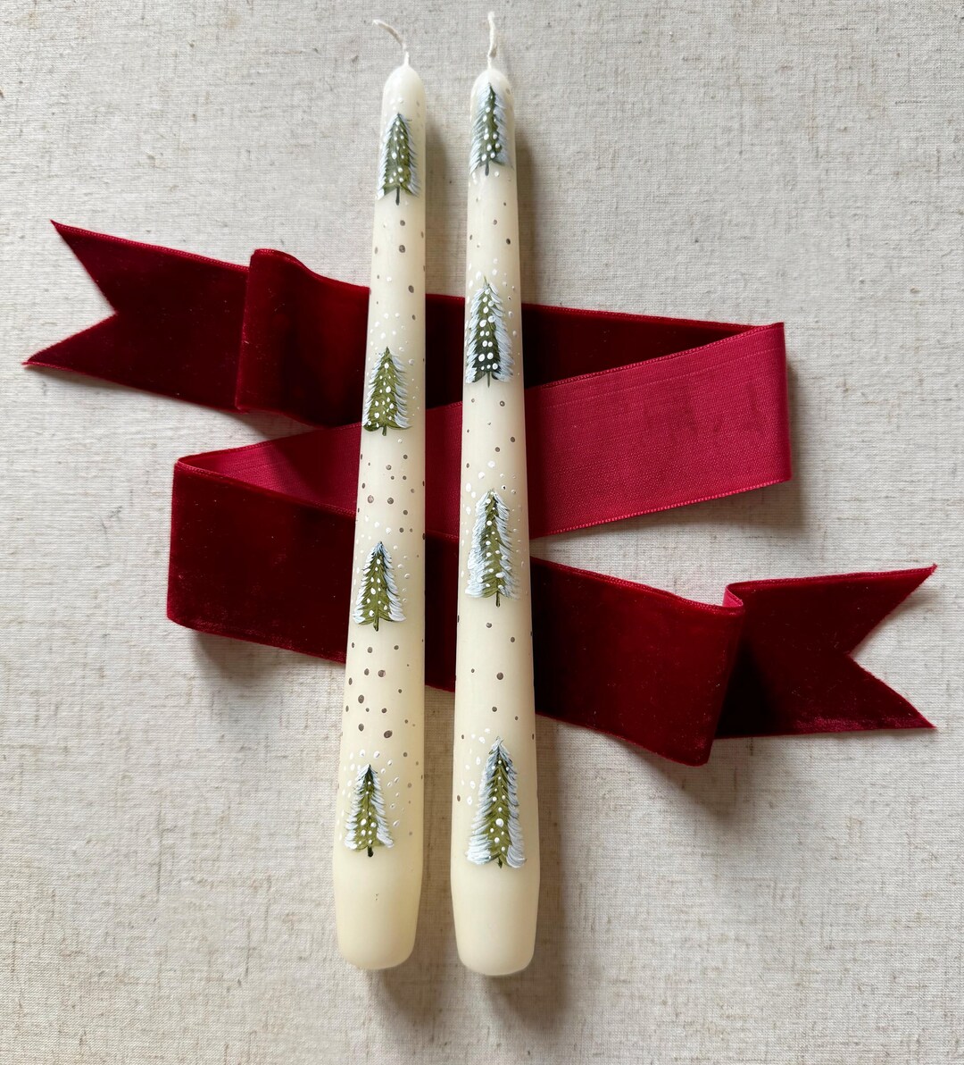 Snow Covered Alpine Trees Handpainted Tapered Candles Bespoke Candles ...