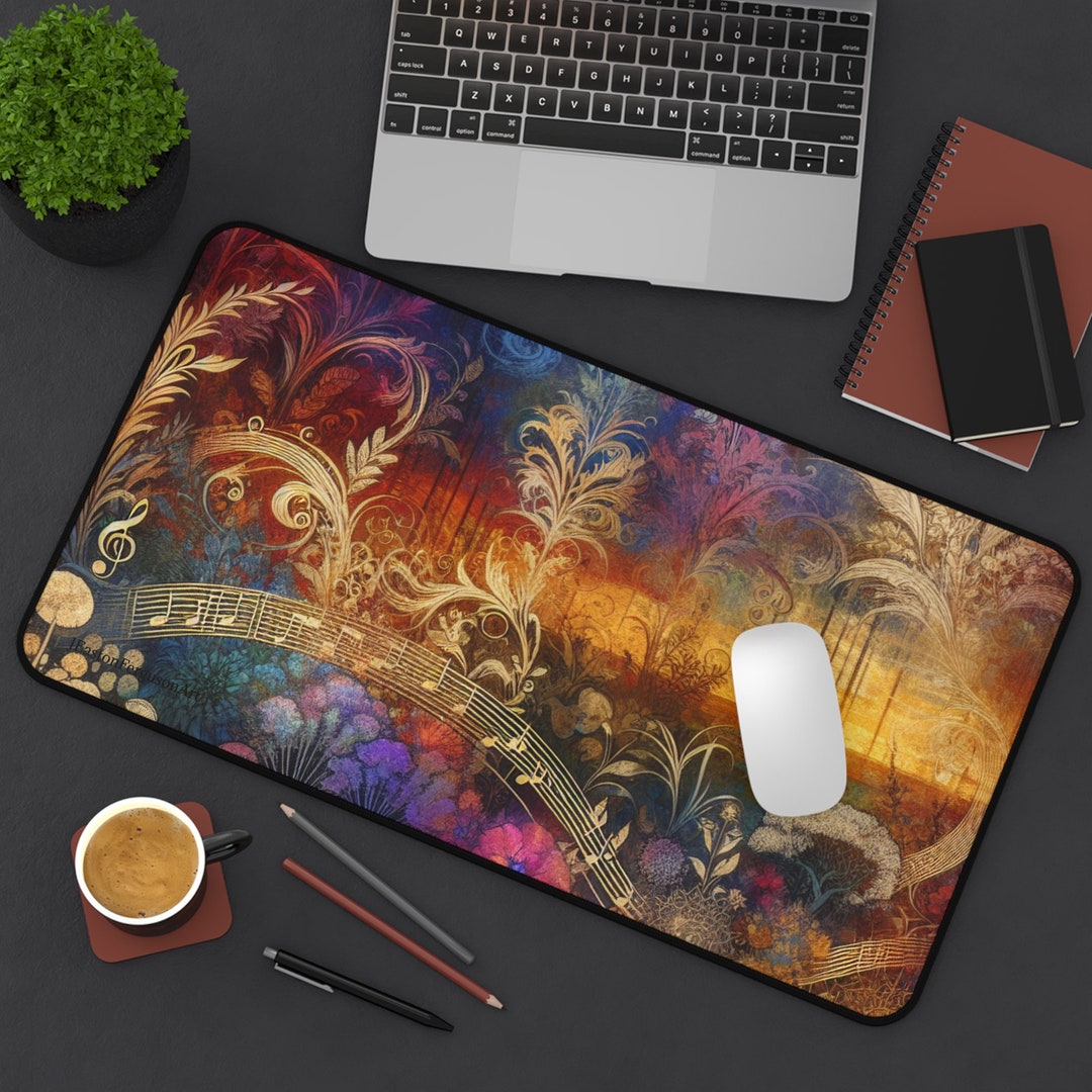 Vintage Antique Style Musical Notes Desk Mat - Keyboard & Mouse Pad ...
