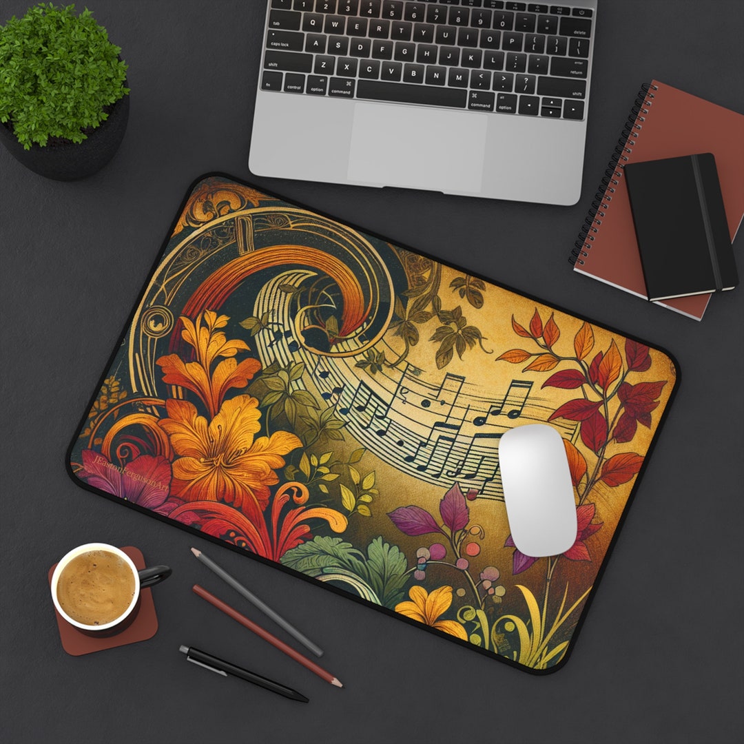 Vintage Antique Style Musical Notes Desk Mat - Keyboard & Mouse Pad ...