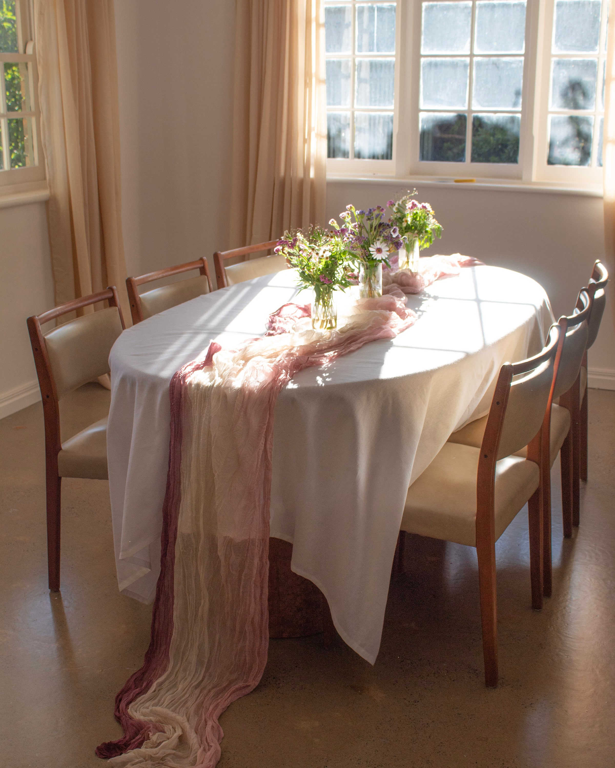 Ombre Pink Purple Beige Rustic Cheesecloth Gauze Table Runner 3 Metres ...