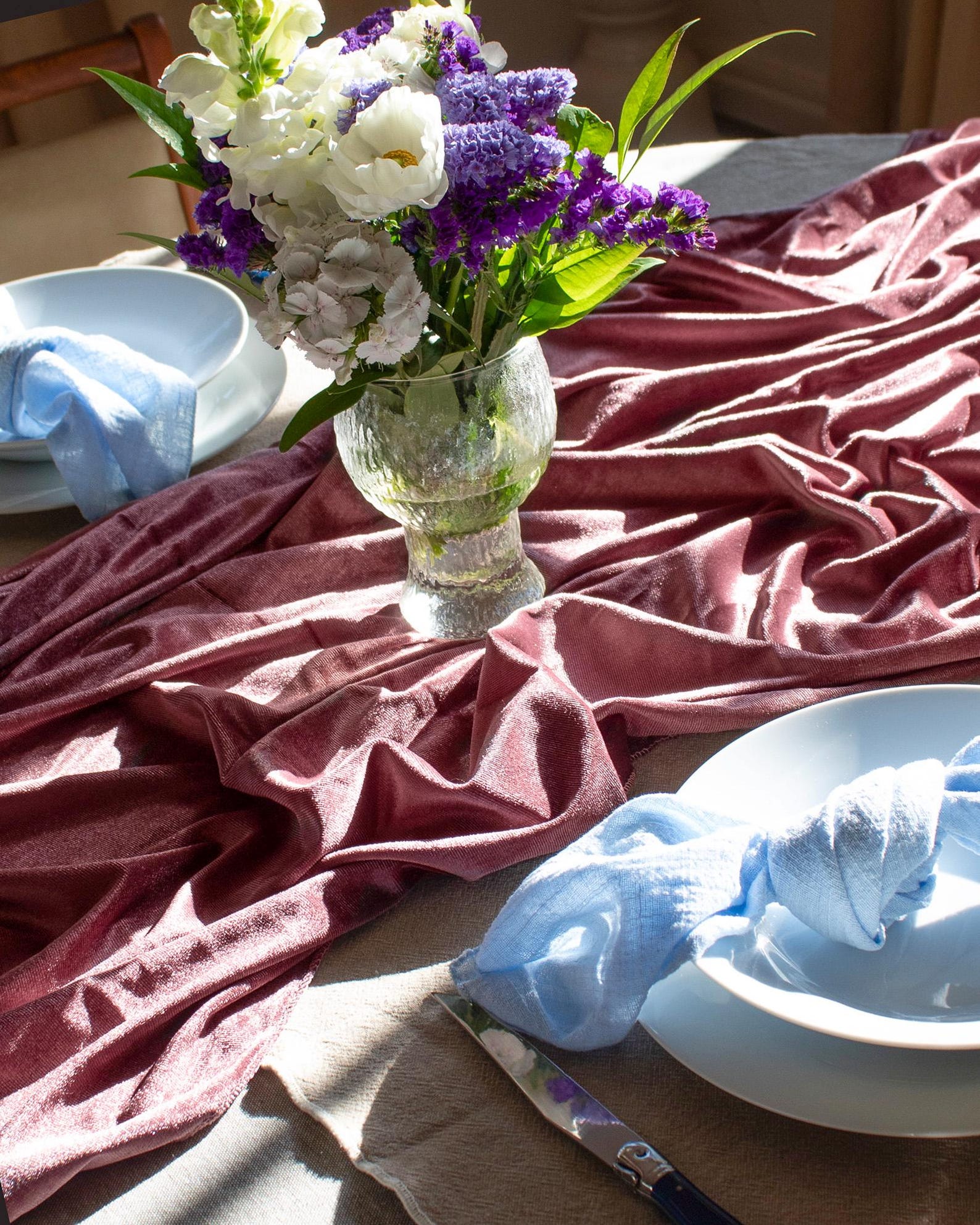 Pink Velvet Table Runner – Heavyweight Crushed Velvet for Weddings ...