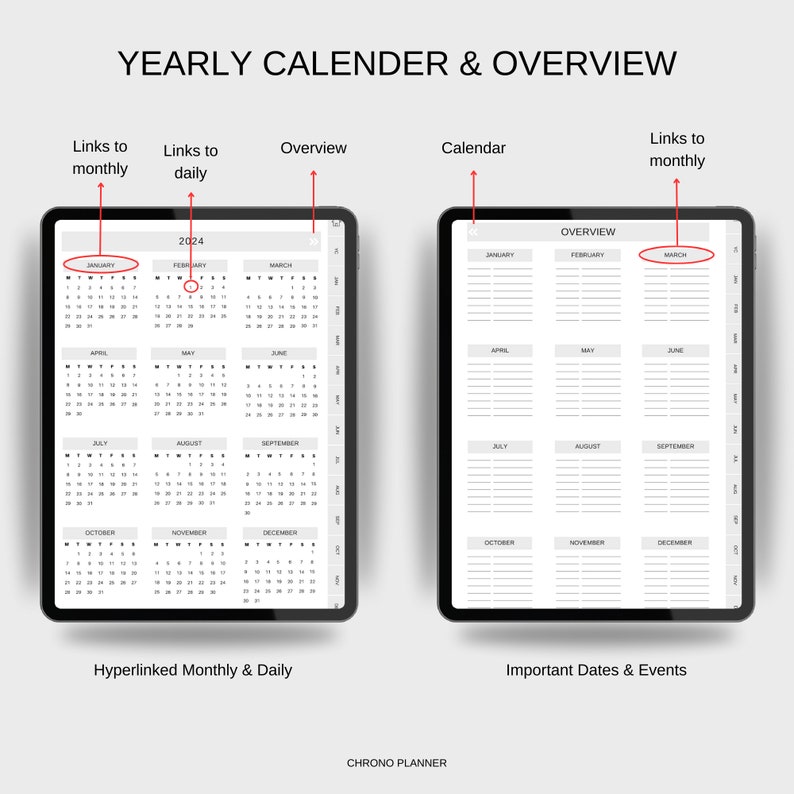2024 Monday Start Digital Planner, Minimalist Journal for Goodnotes ...