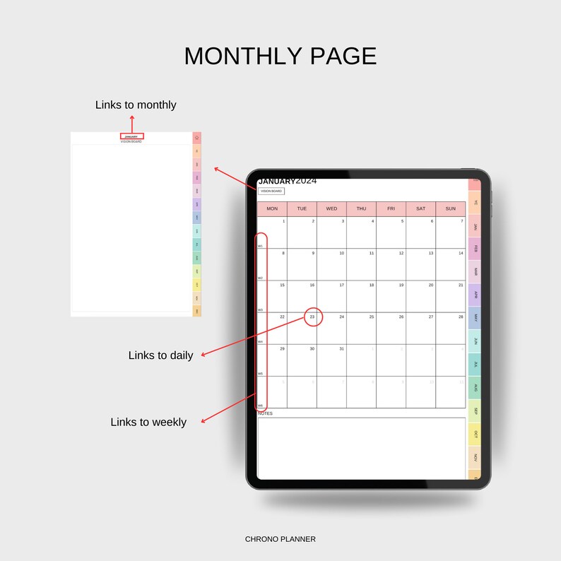 2024 Monday Start Digital Planner, Minimalist Journal for Goodnotes ...