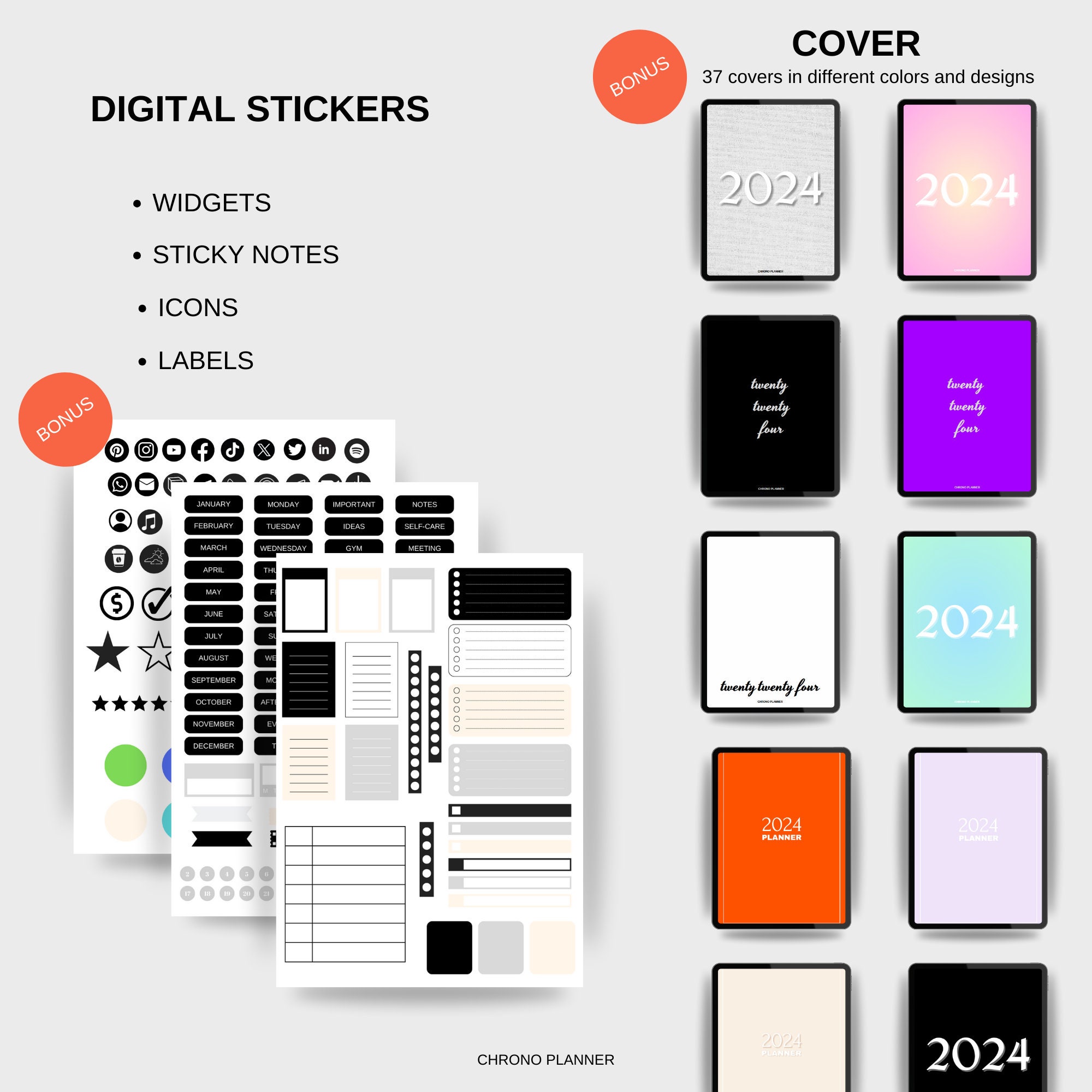 2024 Digital Planner Portrait, Digital Daily Weekly Monthly Hyperlinked ...