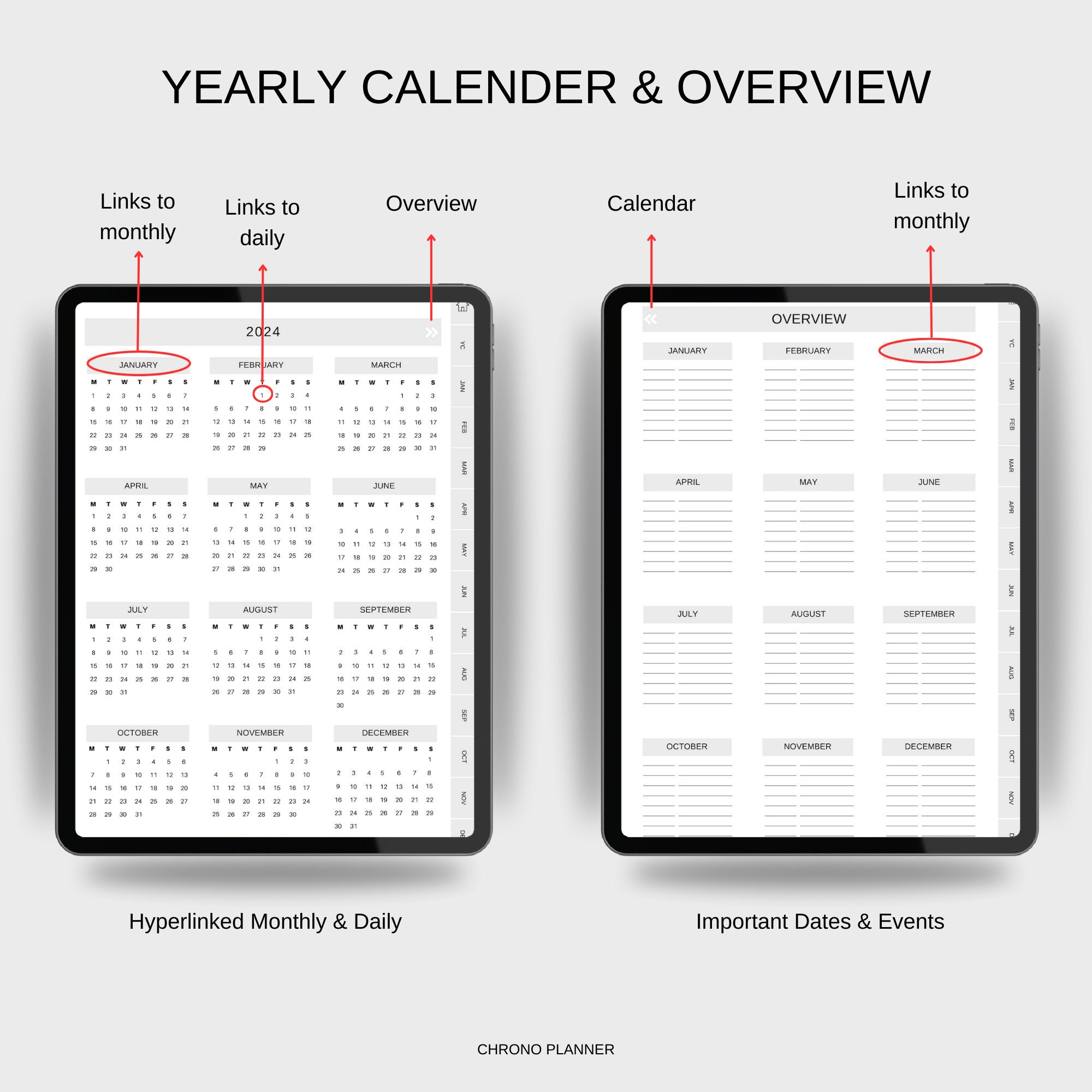 2024 Sunday Start Minimalist Digital iPad Planner for Goodnotes ...