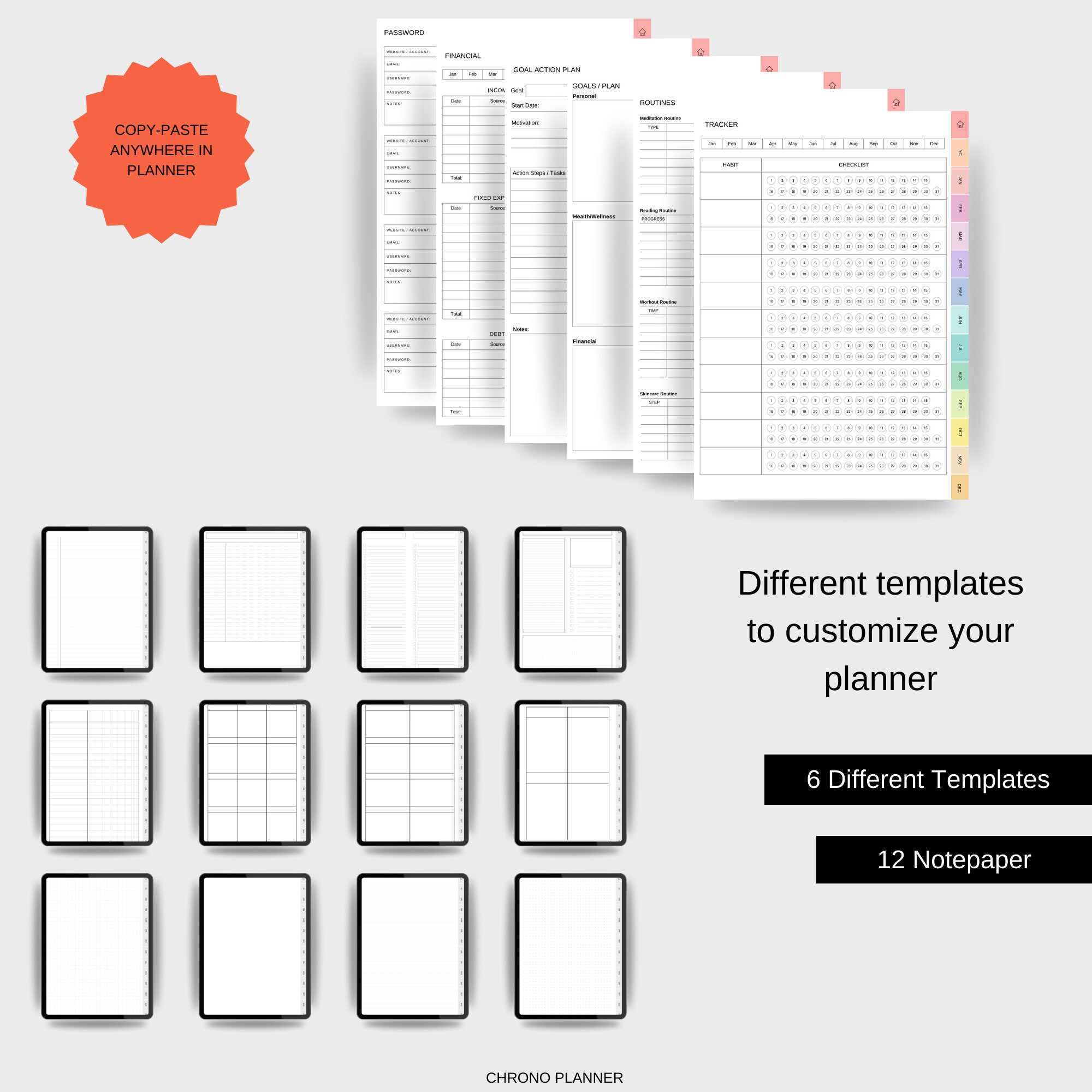 2024 Digital Planner Portrait, Digital Daily Weekly Monthly Hyperlinked ...