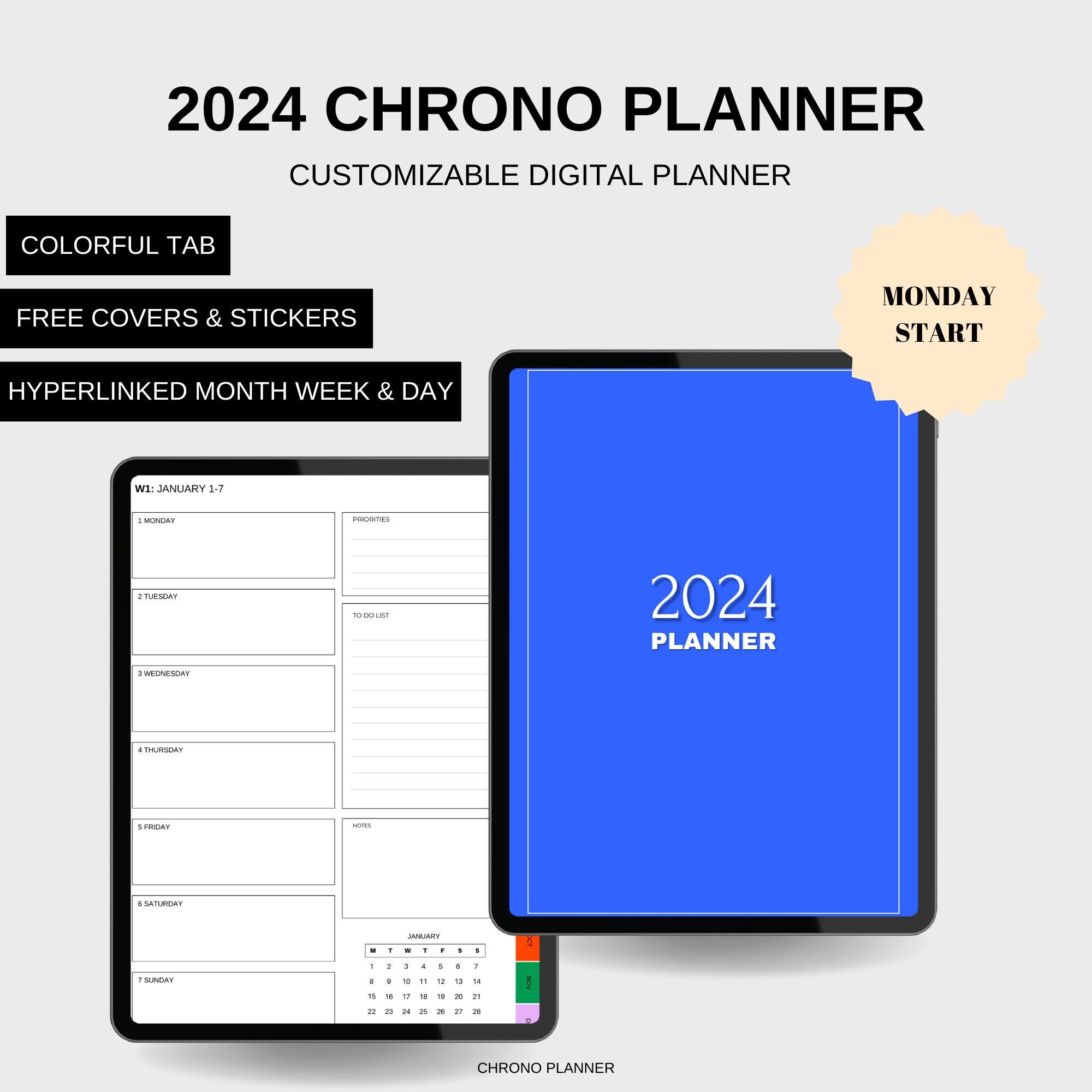 2024 Monday Start Digital Planner, Minimalist Journal for Goodnotes ...