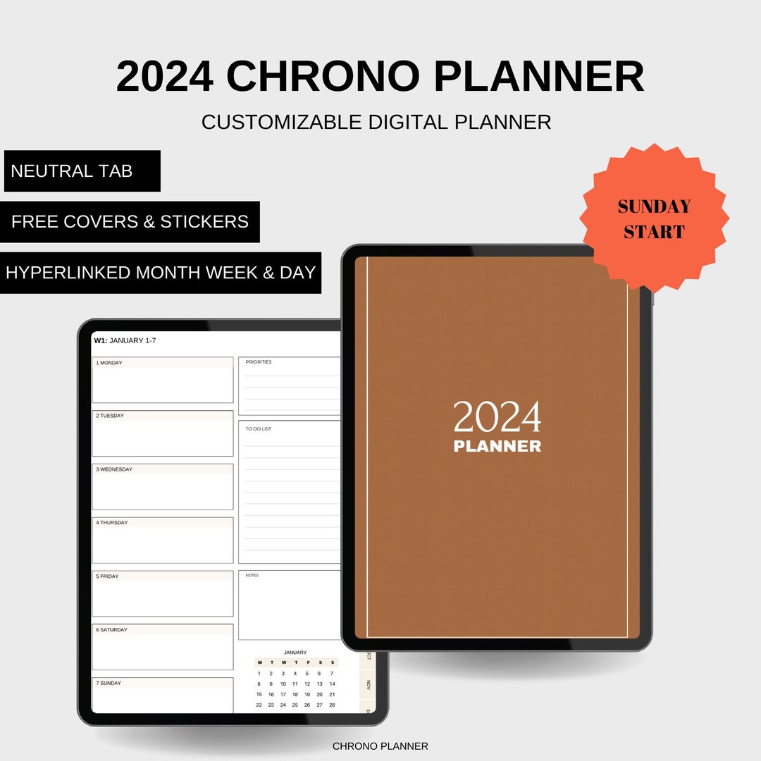2024 Sunday Start Minimalist Digital Planner, Monthly Weekly Daily iPad ...