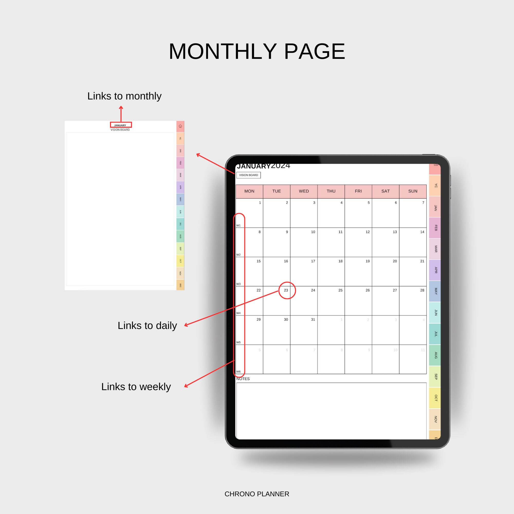 2024 Digital Planner Portrait, Digital Daily Weekly Monthly Hyperlinked ...