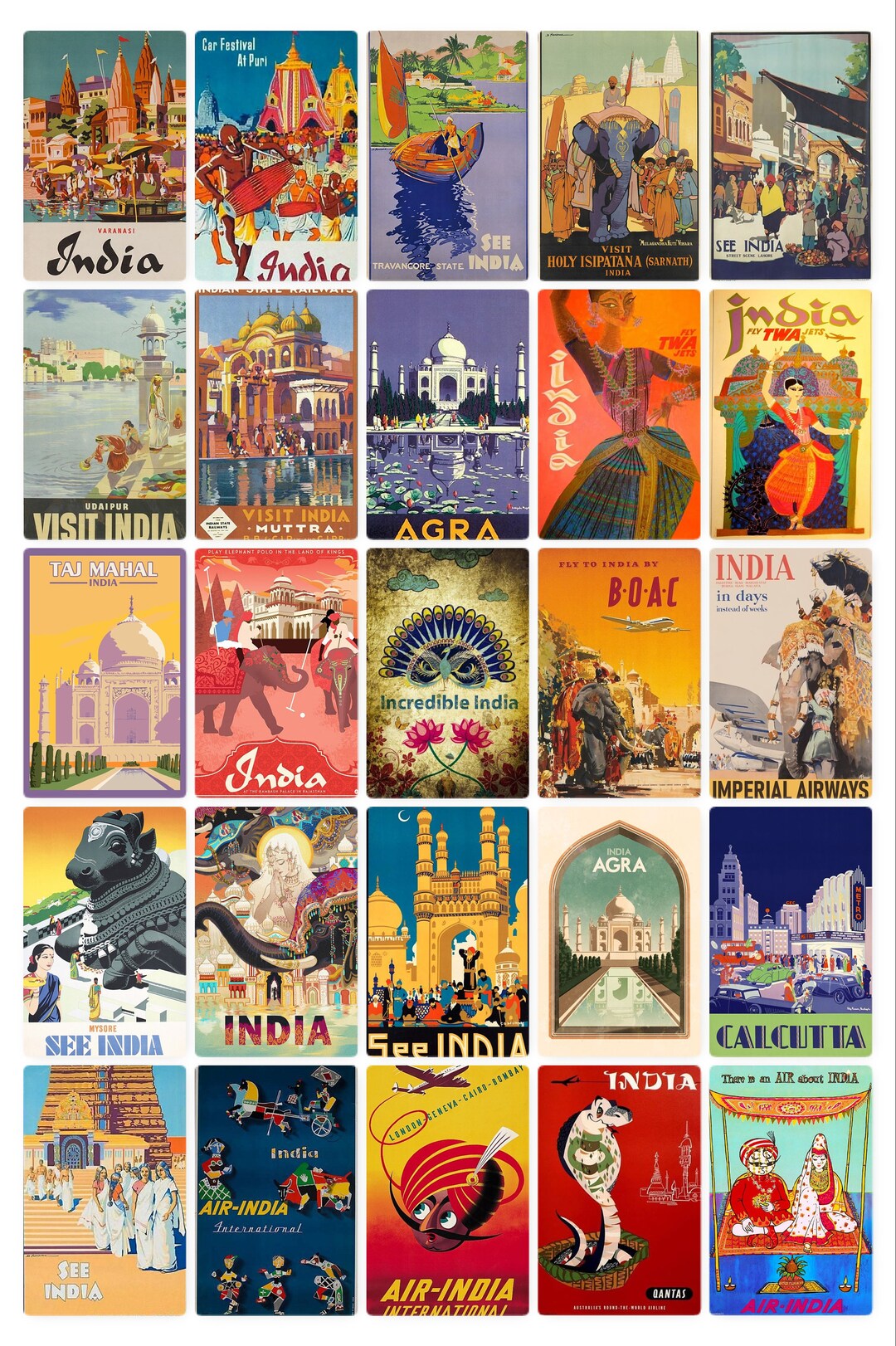 India Travel Poster Postcards: Vintage-style Wedding Guestbook (set of ...