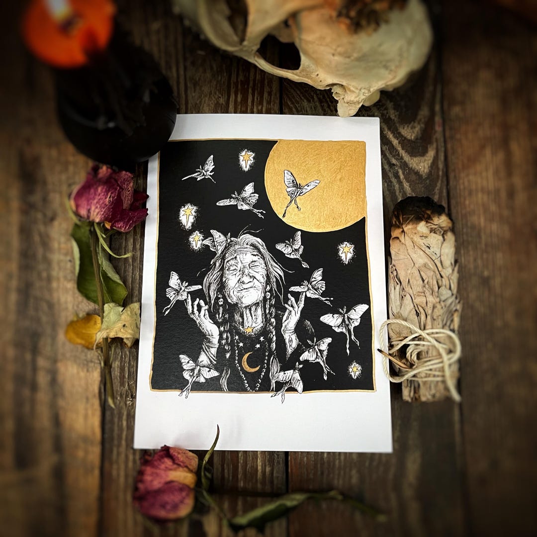 Witch Greetings Cards, Goddess, Grandmother Moon, Moon Witch, Cards for ...
