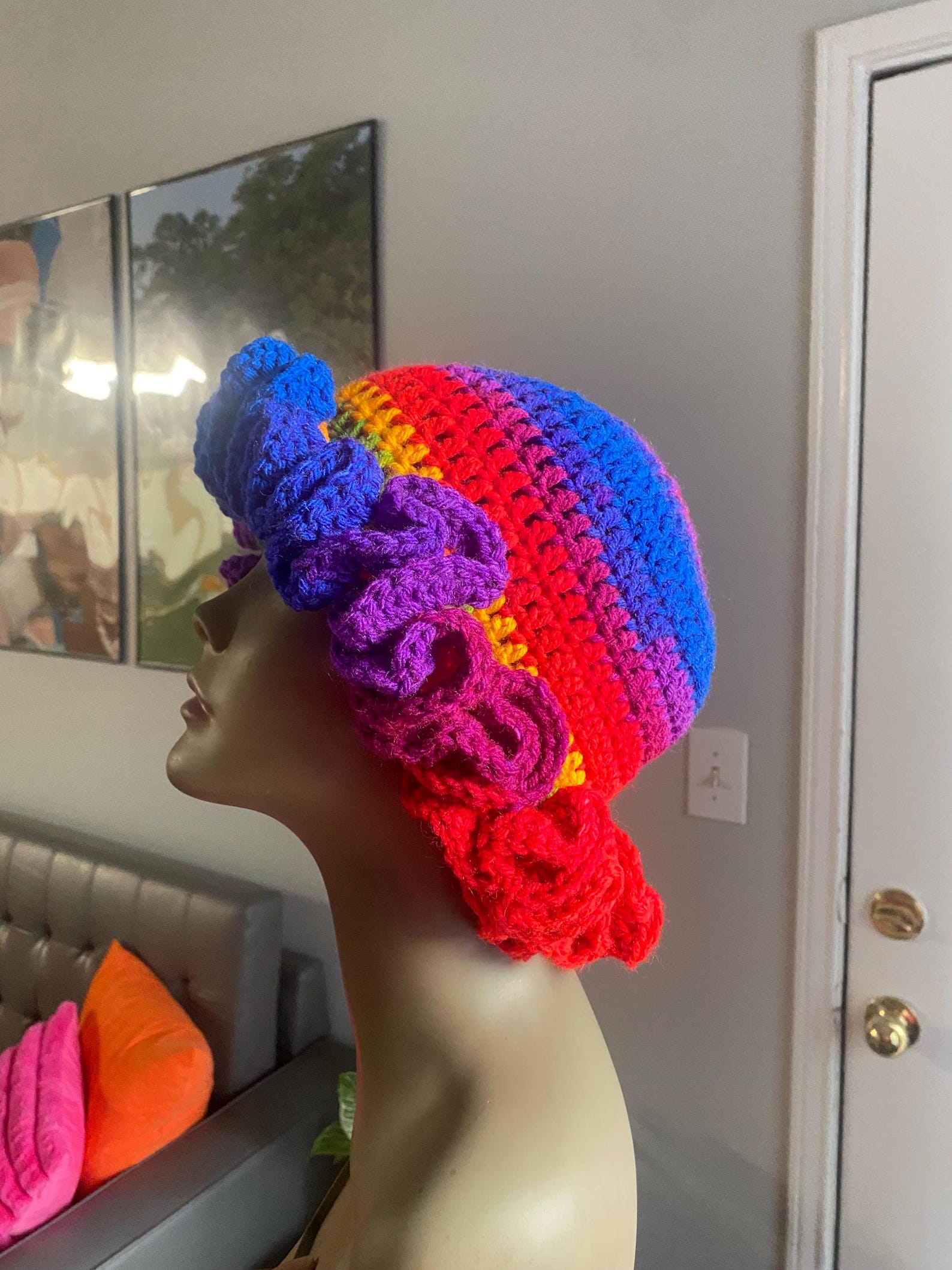 Rainbow Crochet Ruffle Hat - Etsy
