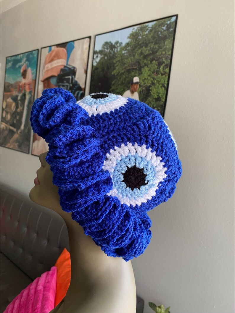 Evil Eye Crochet Ruffle Hat - Etsy
